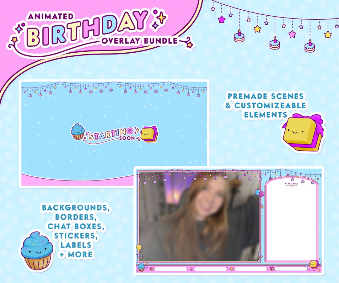 Birthday Animated Twitch Stream Overlay Package - Etsy