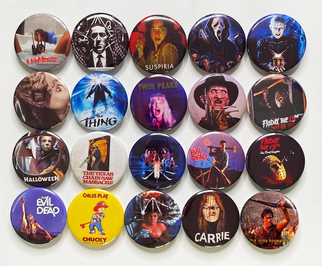 Horror Badges: Halloween, Hellraiser, Evil Dead, Friday the 13th ...