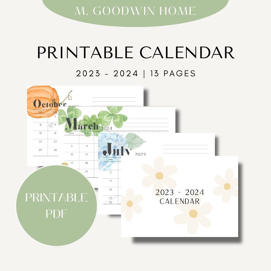 2023 2024 Printable Calendar Clean Aesthetic Digital DOWNLOAD - Etsy