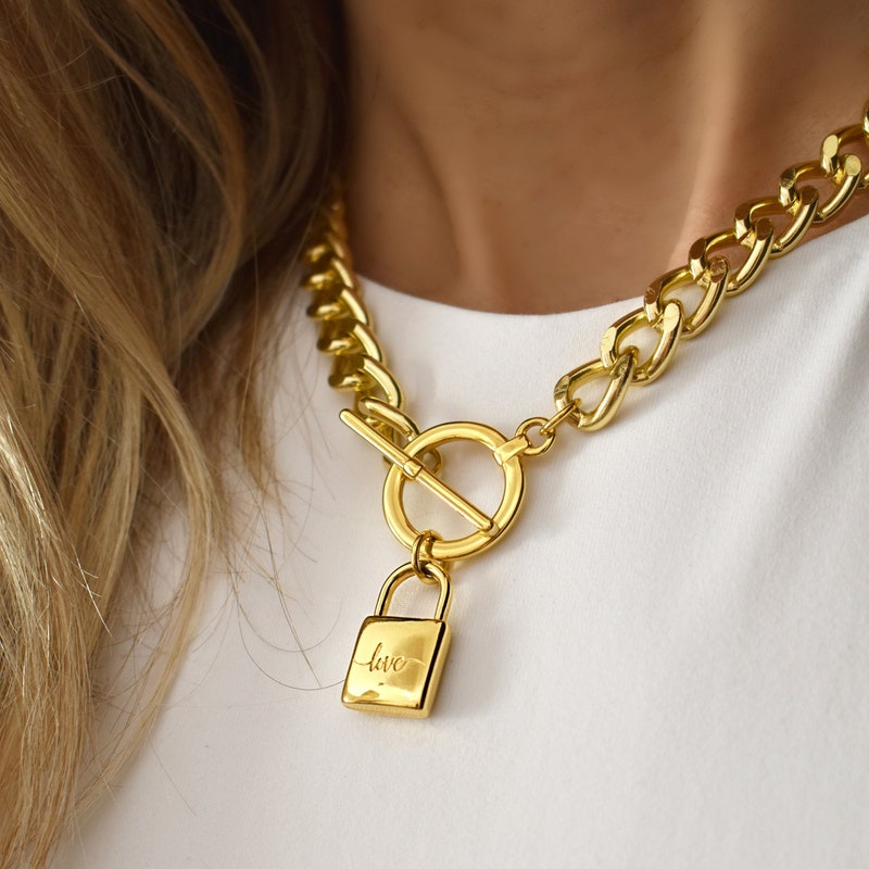 Gold Lock Necklace - Etsy