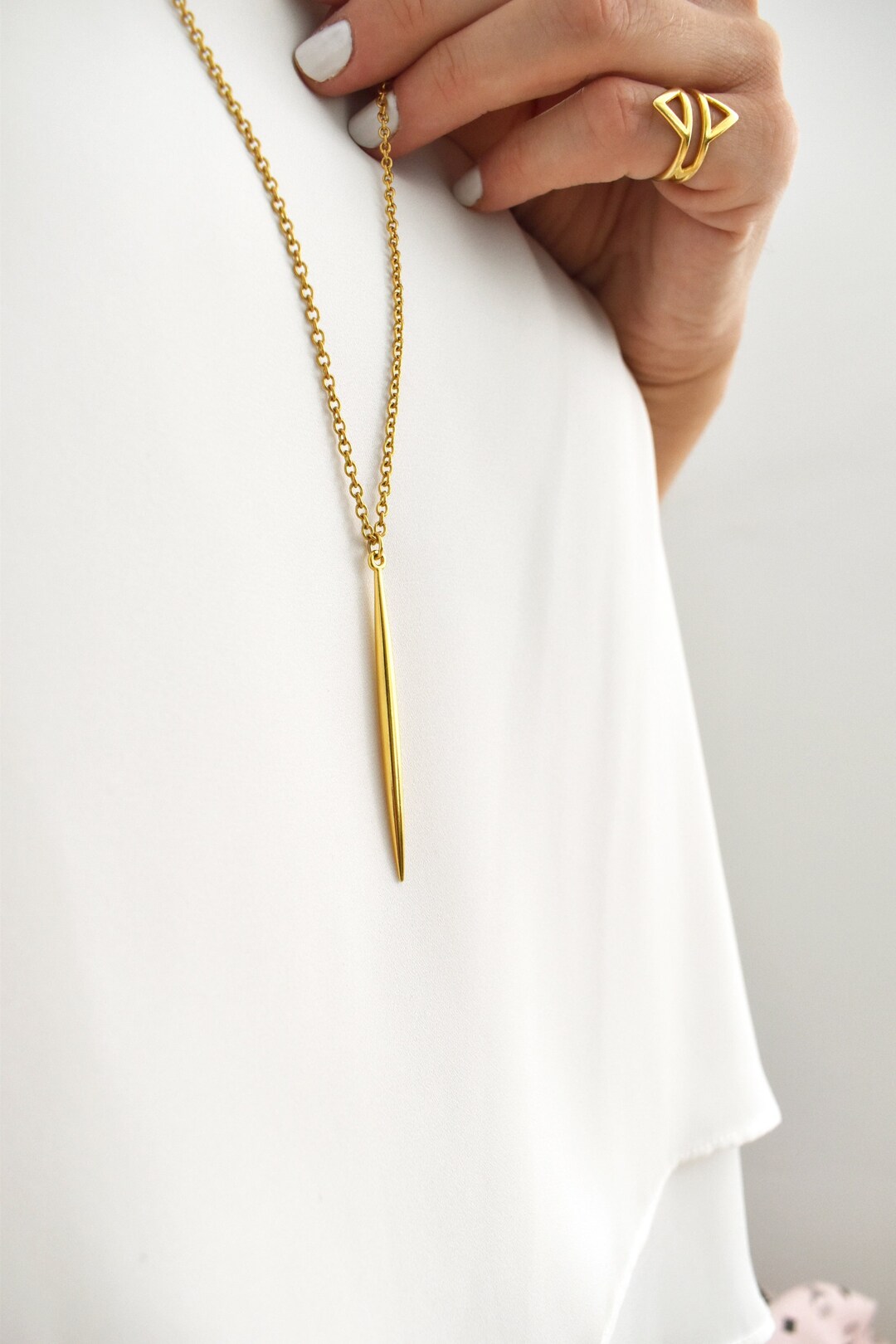Long Gold Bar Necklace, Vertical Bar Chain Necklace, Dainty Gold Chain ...