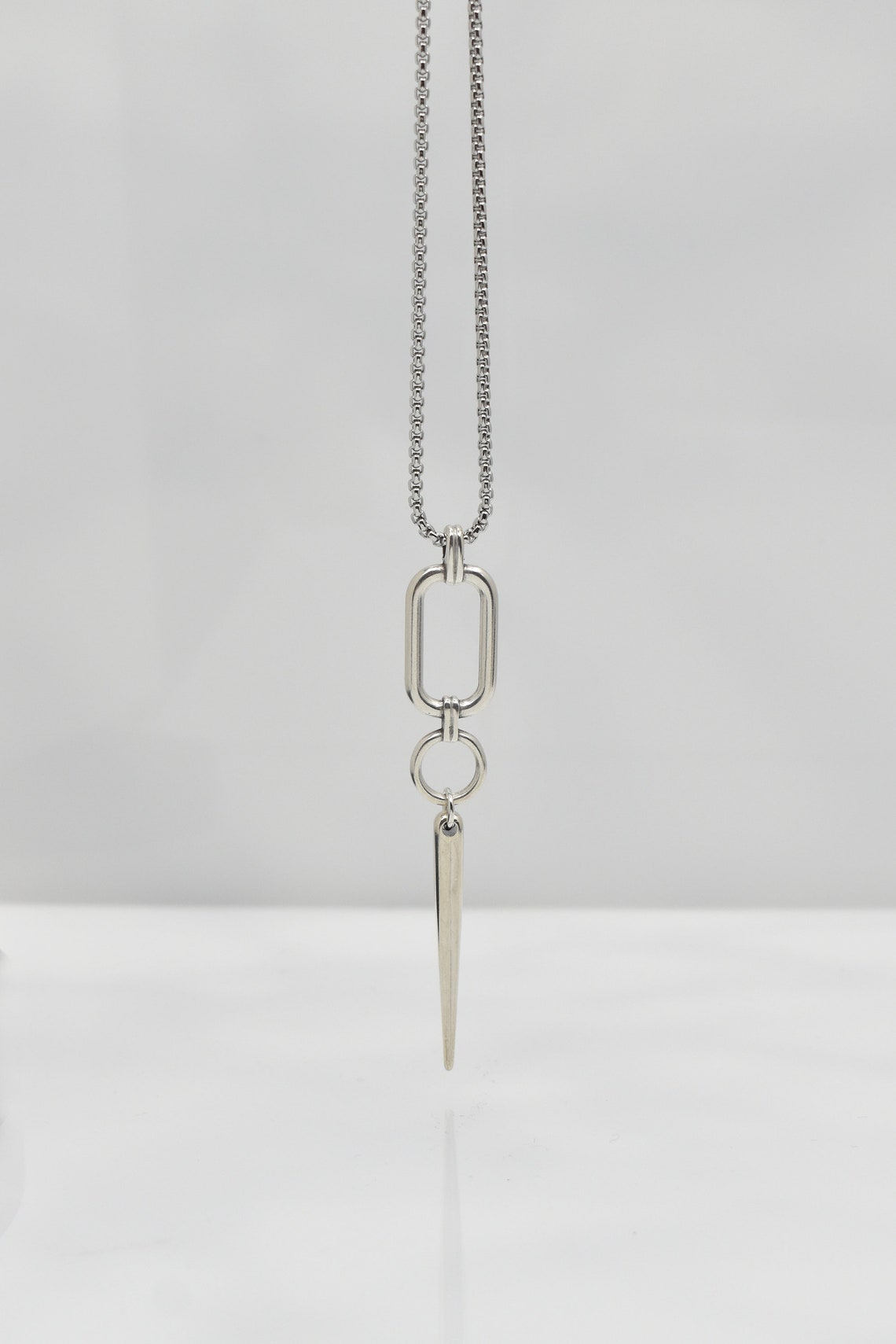 Silver Stainless Steel Chain Spike Pendant, Long Sharp Pointy Bar ...