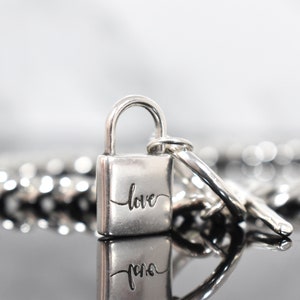 Silver Padlock Necklace, Chunky Chain Lock Necklace, Curb Chain With ...