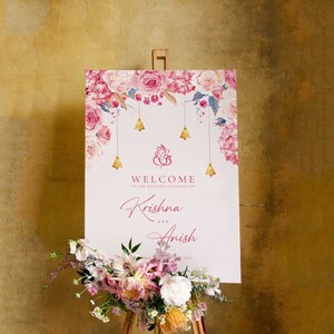 A1 Indian Wedding Welcome Board, Hindu Bride or Groom, Floral Print ...