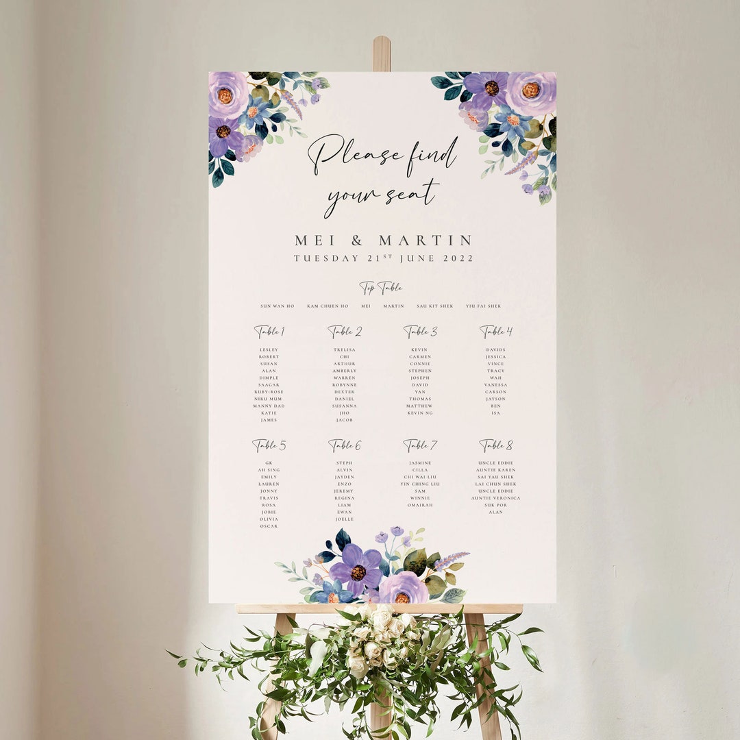 A1/A0 Floral, Flower Theme Table Plan, Wedding Seating Plan, Bride or ...