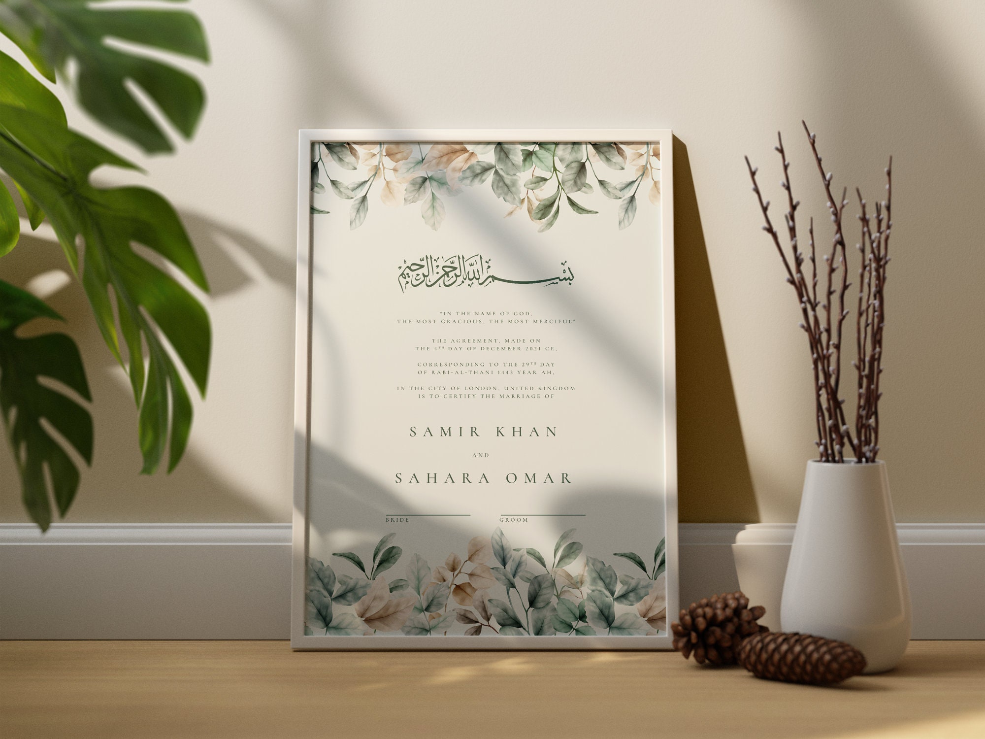 A3 Nikah Certificate Ceremony Bismillah Arabic Calligraphy - Etsy
