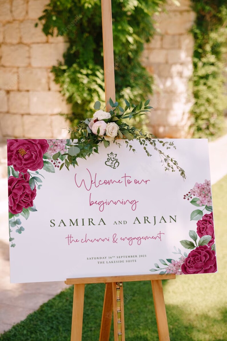 Chunni & Engagement Ceremony Welcome Board With Vibrant Pink - Etsy
