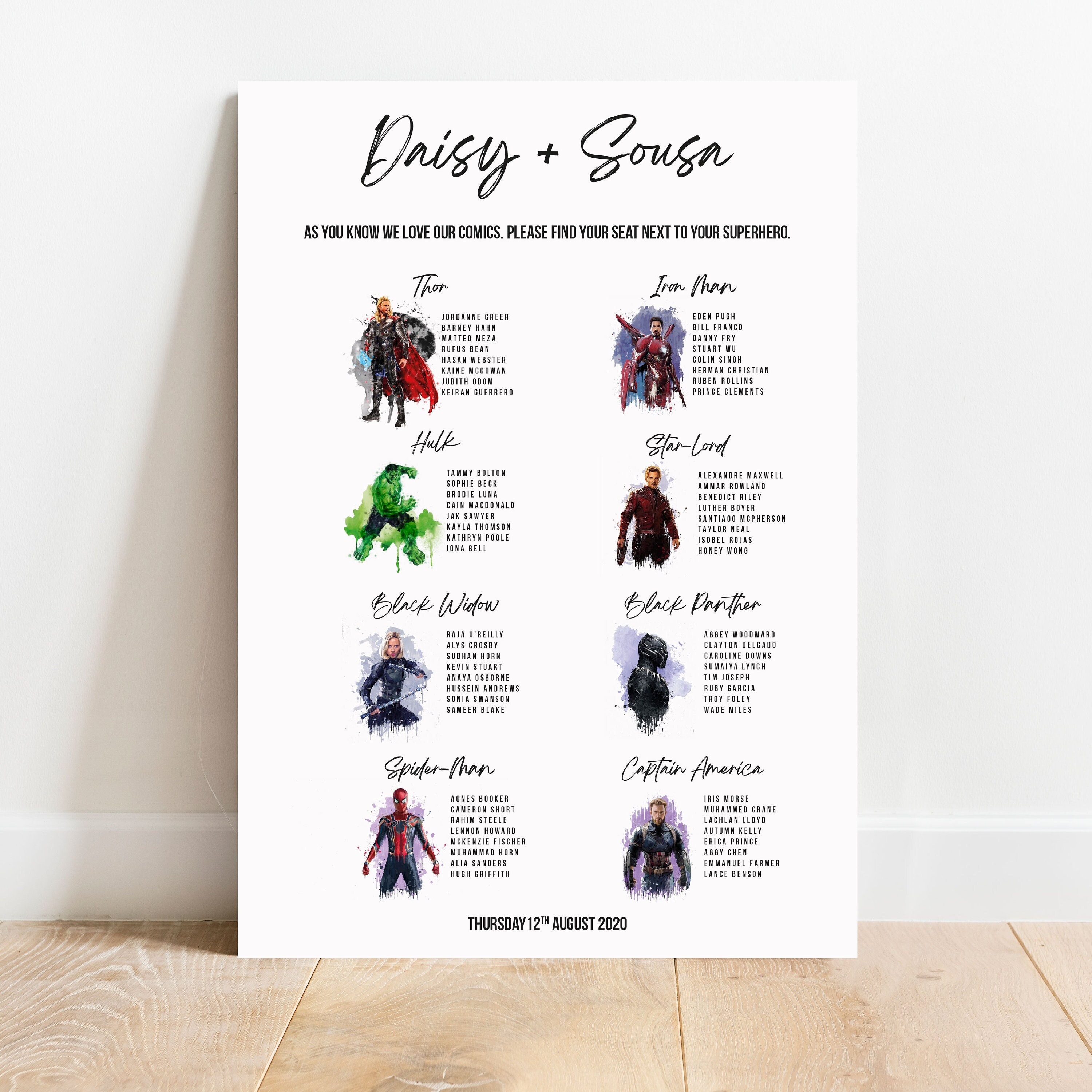Superhero Comic Seating Plan Marvel Avengers Spider-man - Etsy UK