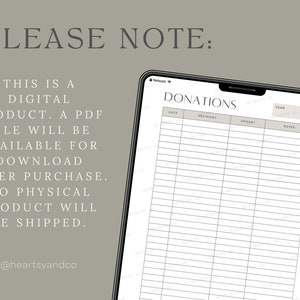 Donation Tracker Printable, Charitable Expenses, Tithe Tracker ...