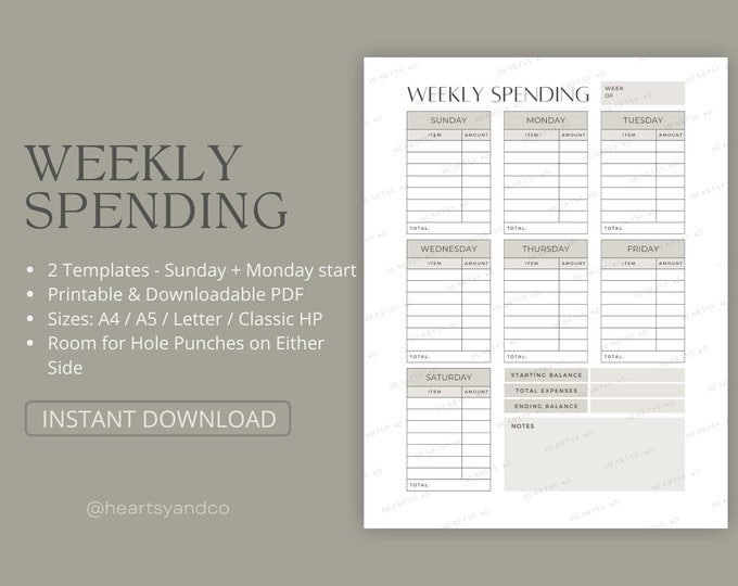 Weekly Spending Tracker Printable, Simple Spending Tracker, Weekly ...