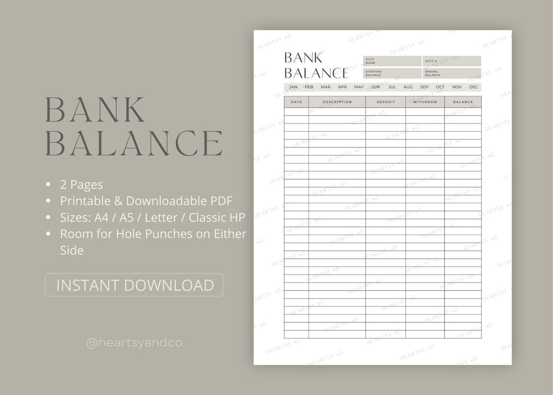 Bank Balance Tracker Printable, Beginner Spending Tracker, Finance ...