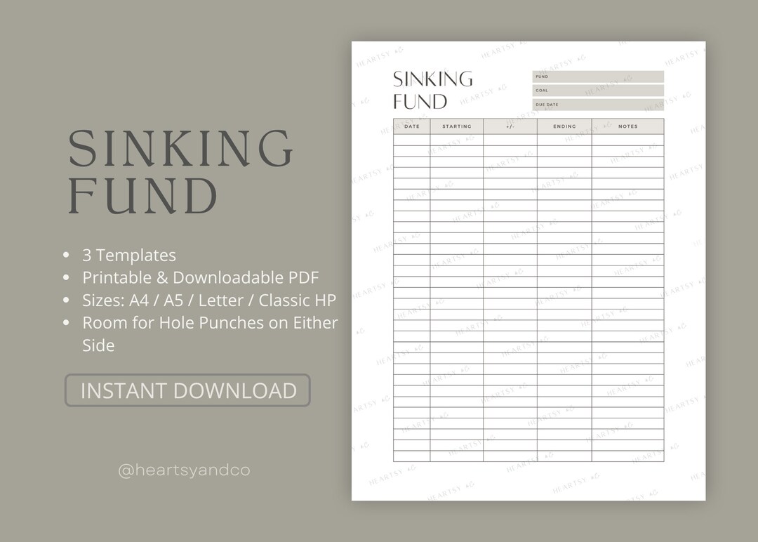 Sinking Funds Tracker Printable, Simple Sinking Fund Tool, Savings ...
