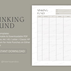 Sinking Funds Tracker Printable, Simple Sinking Fund Tool, Savings ...