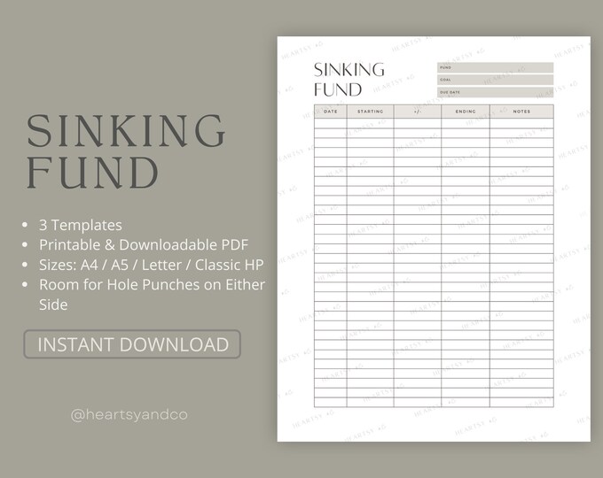 Sinking Funds Tracker Printable, Simple Sinking Fund Tool, Savings ...