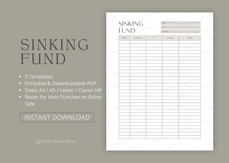 Sinking Funds Tracker Printable, Simple Sinking Fund Tool, Savings ...
