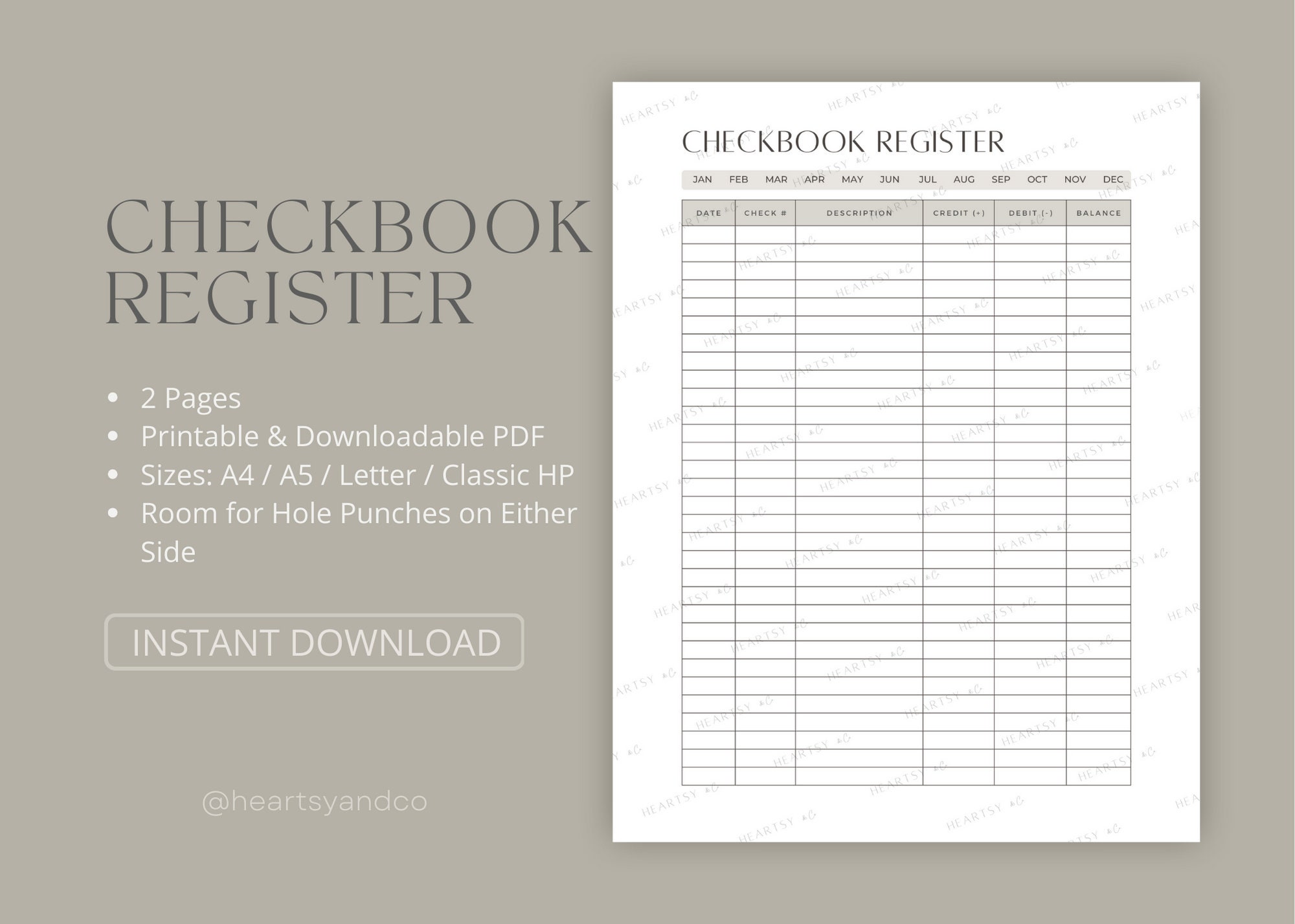 Checkbook Register Printable, Checkbook Log, Check Transaction Tracker ...