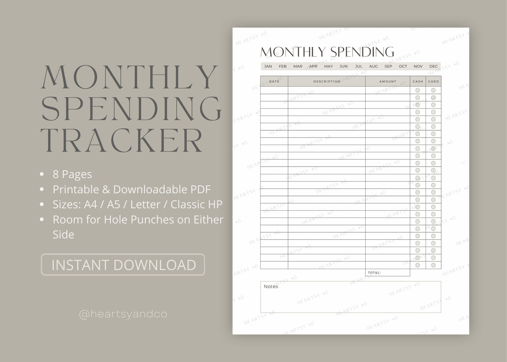 Monthly Spending Tracker Printable, Monthly Purchase Log, Expense ...