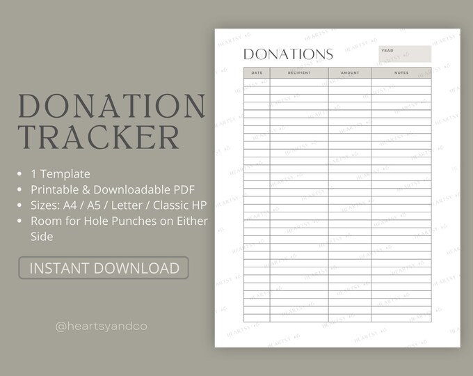 Donation Tracker Printable, Charitable Expenses, Tithe Tracker, Donations Planner, Giving Log ...