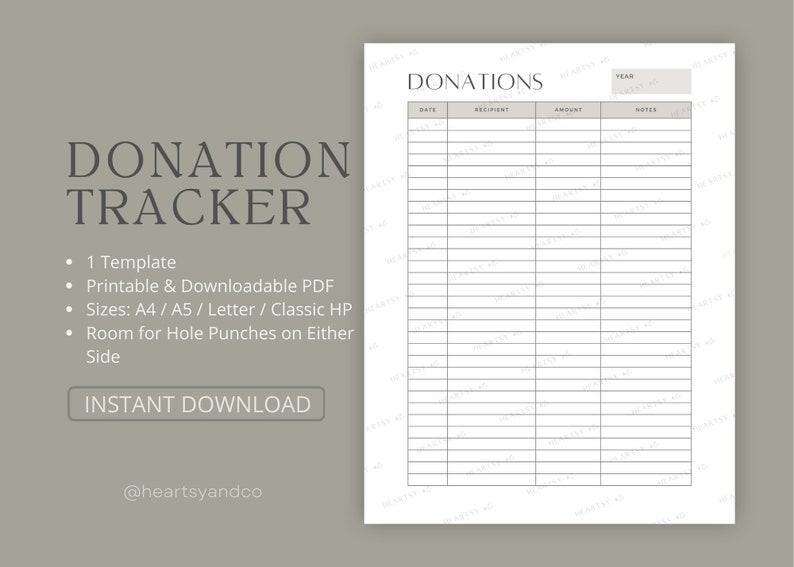 Donation Tracker Printable, Charitable Expenses, Tithe Tracker ...
