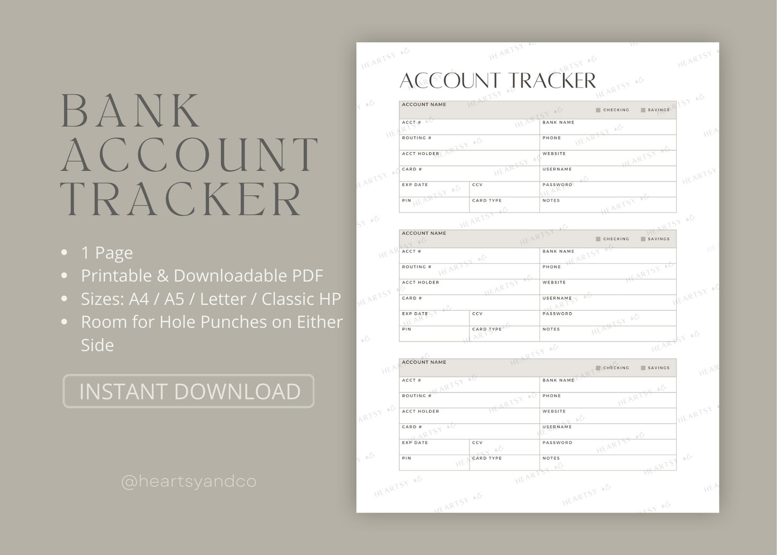 Financial Account Tracker Printable, Bank Account Log, Bank Details ...