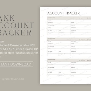 Financial Account Tracker Printable, Bank Account Log, Bank Details ...