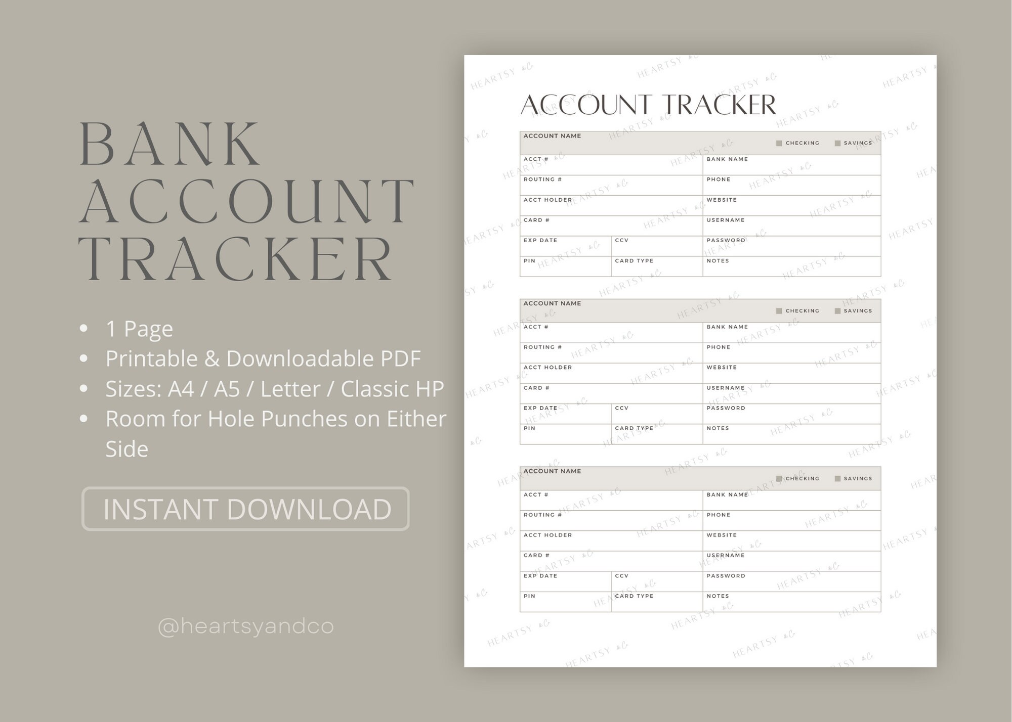 Financial Account Tracker Printable, Bank Account Log, Bank Details ...