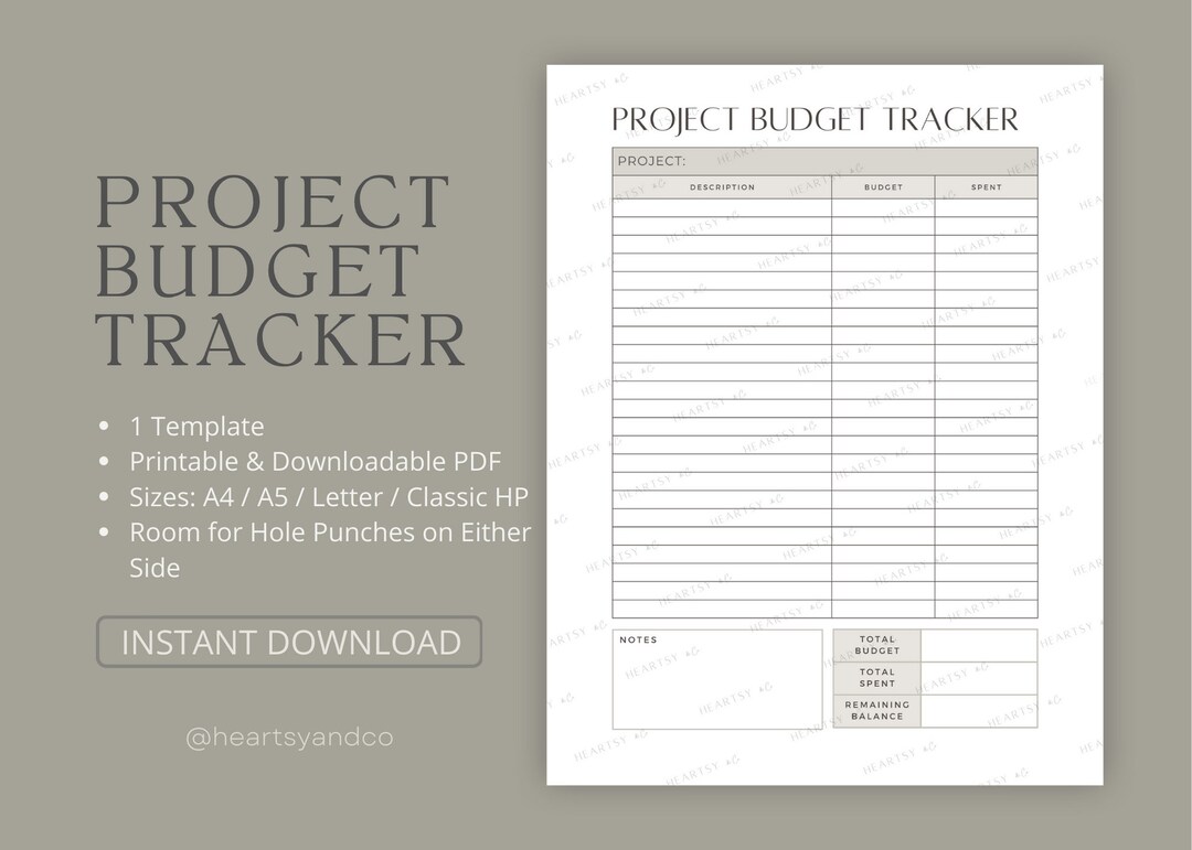 Project Budget Tracker Printable, Project Expenses, Project Costs ...