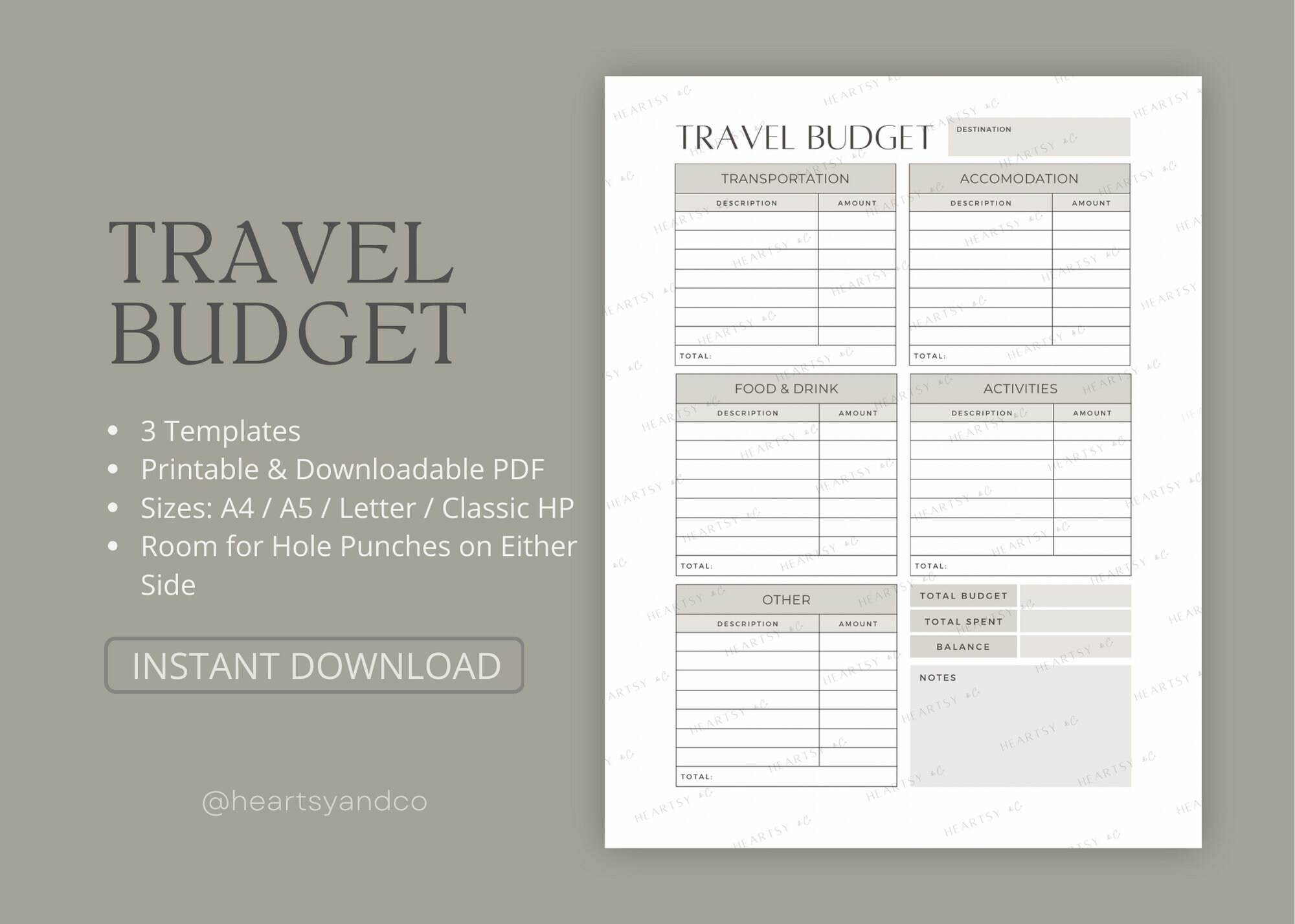 Travel Budget Printable, Vacation Budget Template, Travel Expense ...