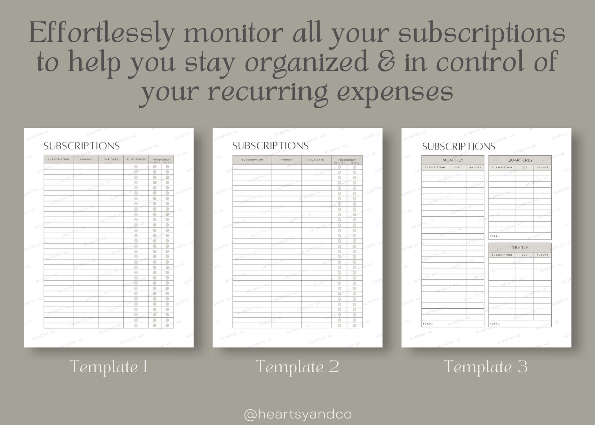 Subscription Organizer Printable, Membership Log, Monthly Quarterly ...