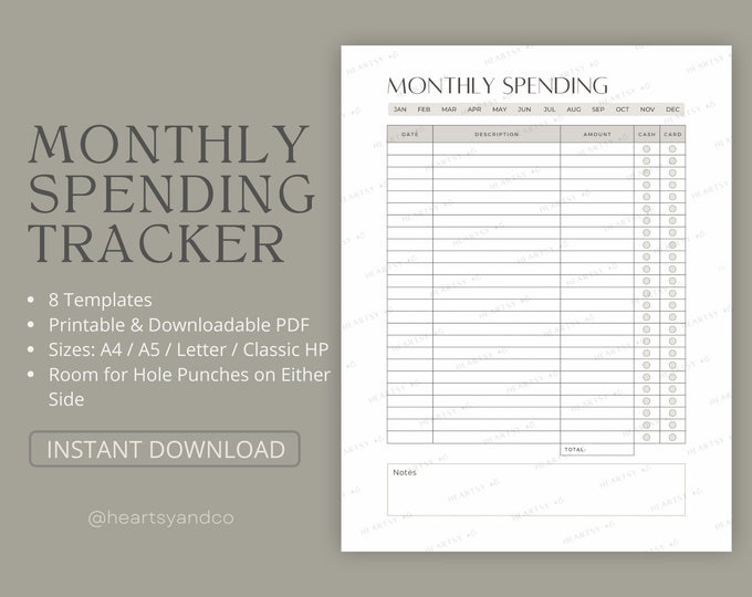 Monthly Spending Tracker Printable, Monthly Purchase Log, Expense ...