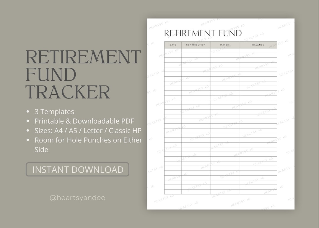 Retirement Fund Planner Printable, Retirement Fund, Pension Tracker ...