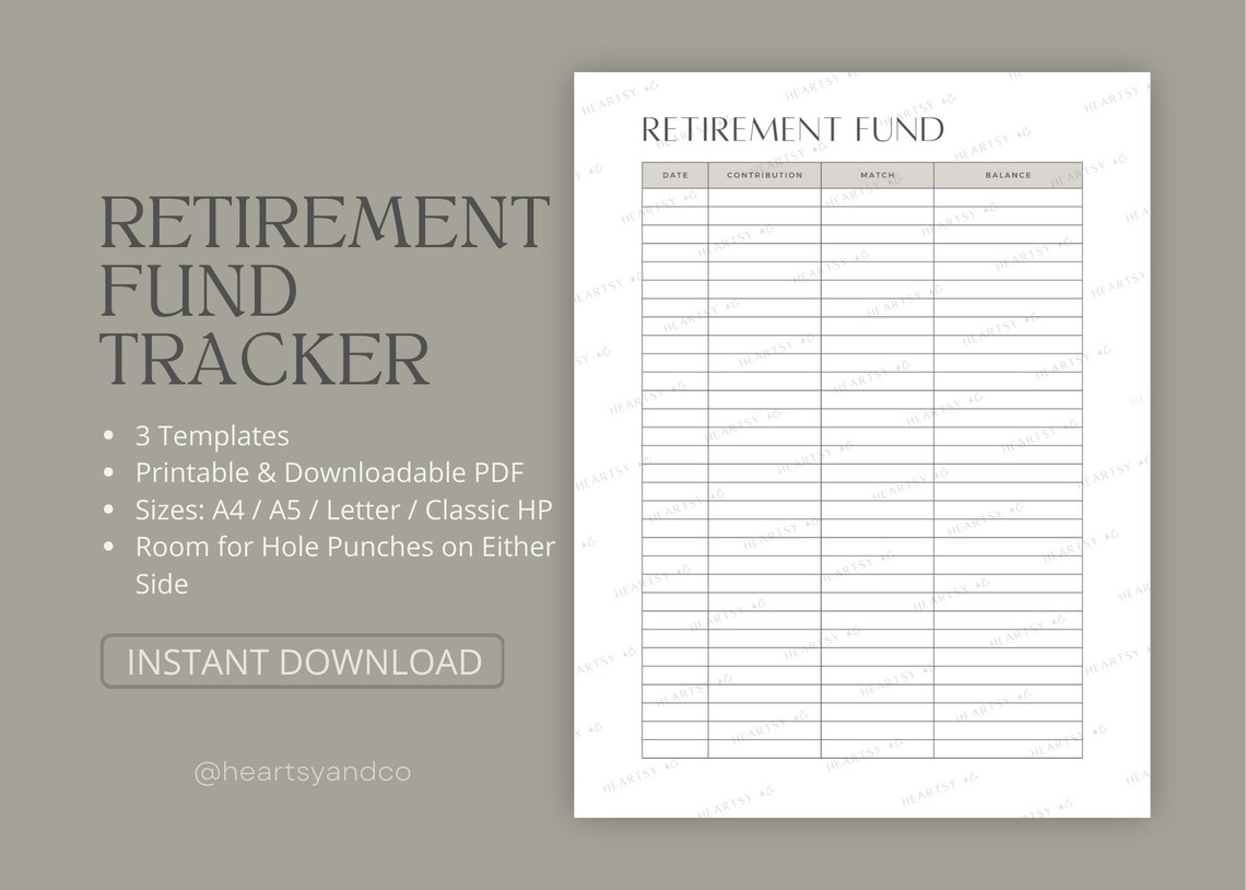 Retirement Fund Planner Printable, Retirement Fund, Pension Tracker ...