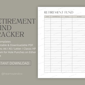 Retirement Fund Planner Printable, Retirement Fund, Pension Tracker ...