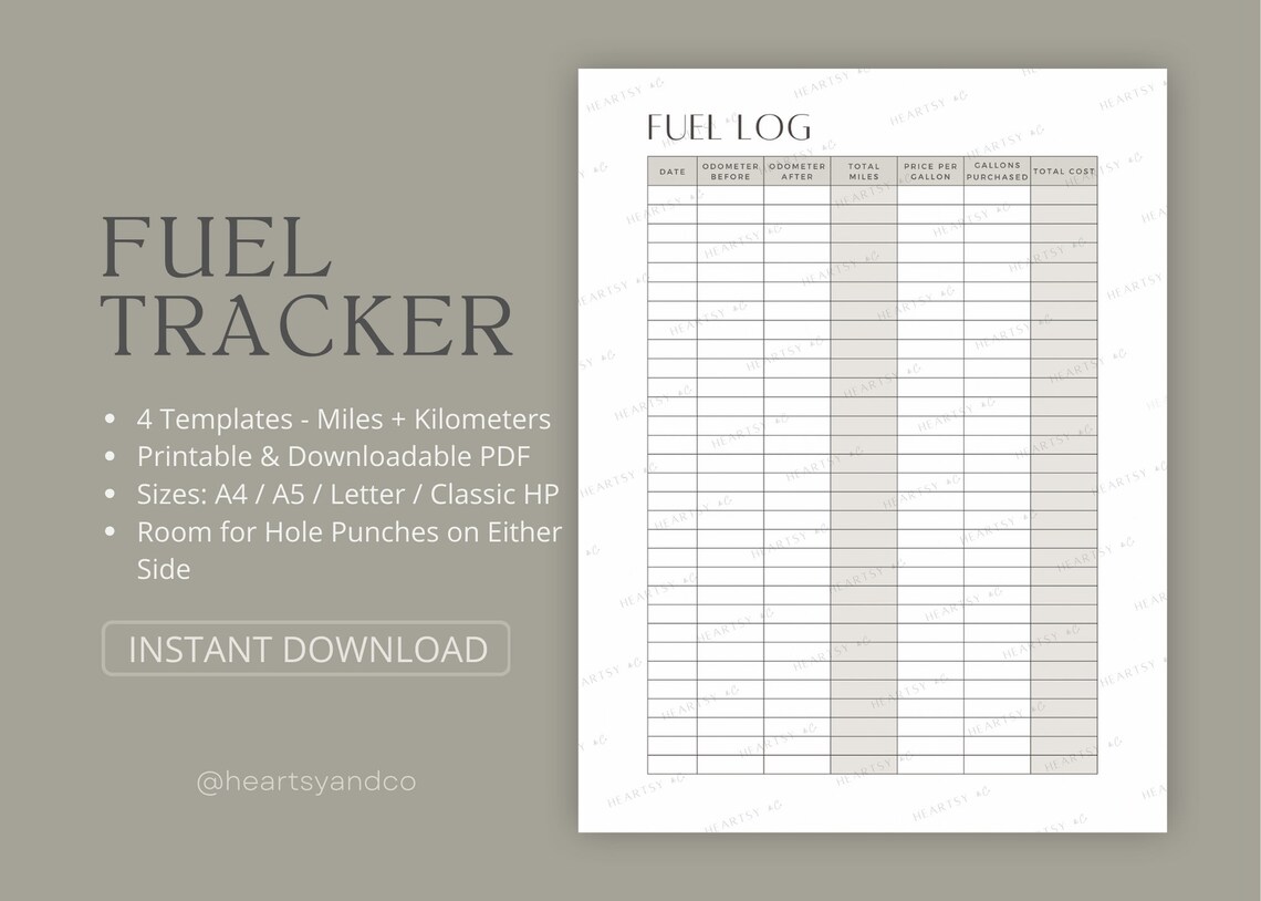 Fuel Cost Tracker Printable, Fuel Expense Log, Gas Budget, Mileage ...