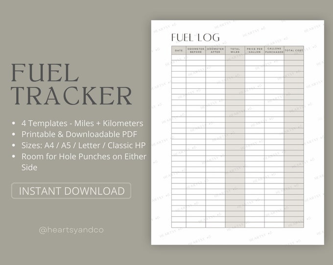 Fuel Cost Tracker Printable, Fuel Expense Log, Gas Budget, Mileage ...