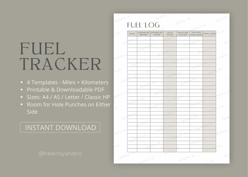 Fuel Cost Tracker Printable, Fuel Expense Log, Gas Budget, Mileage ...