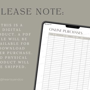 Online Purchase Tracker Printable, Order Tracker, Online Shopping Organizer, Shopping Budget ...