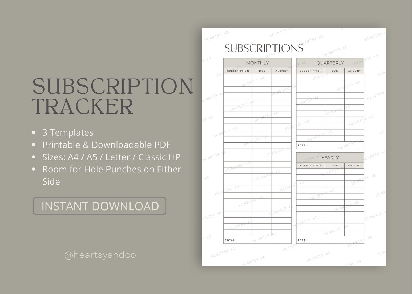Subscription Organizer Printable, Membership Log, Monthly Quarterly ...