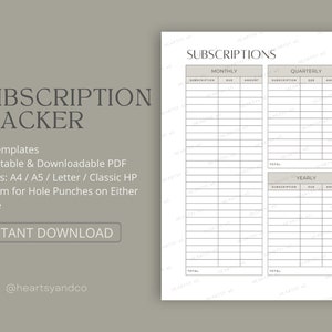 Subscription Organizer Printable, Membership Log, Monthly Quarterly ...