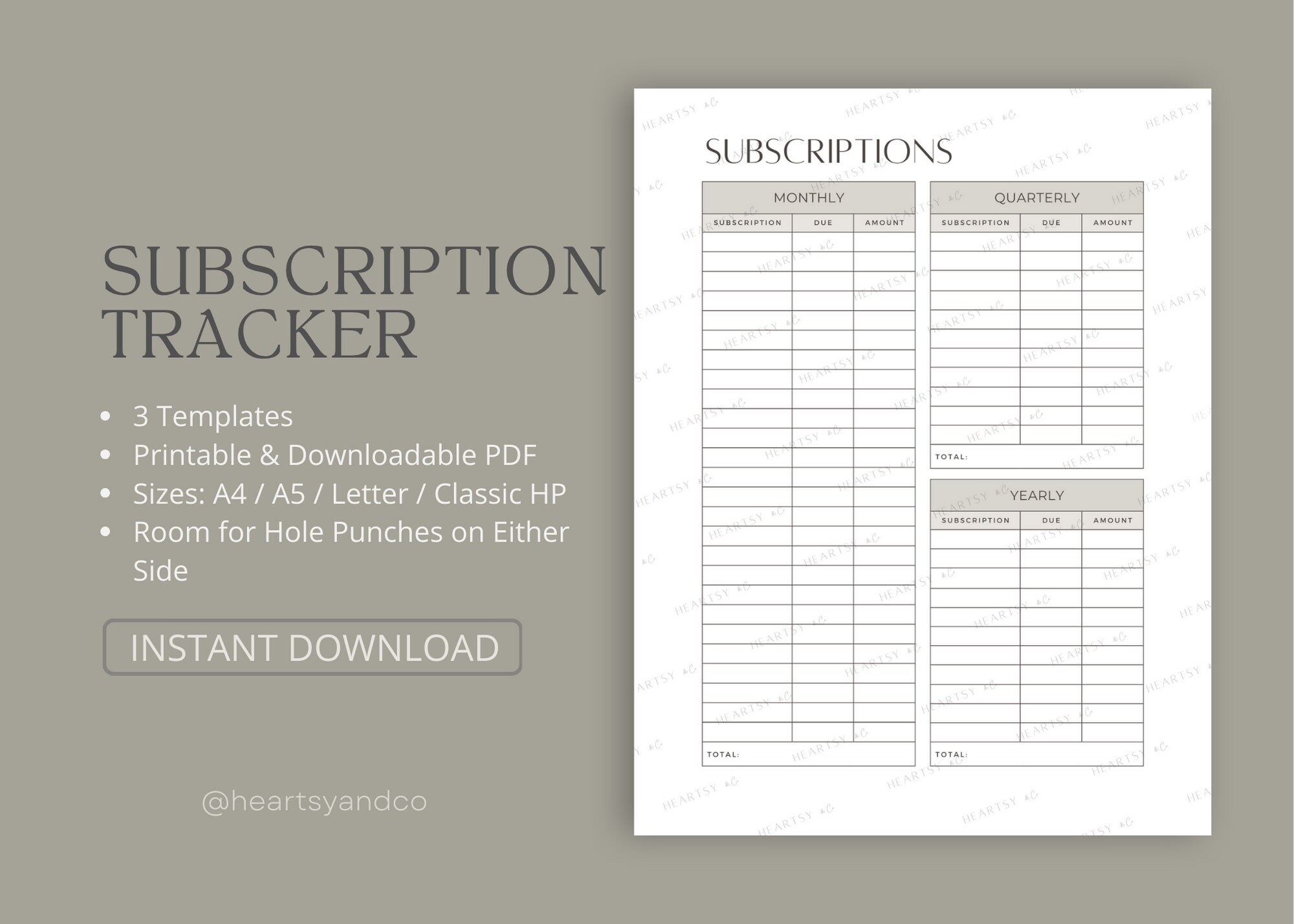 Subscription Organizer Printable, Membership Log, Monthly Quarterly ...