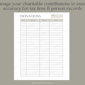 Donation Tracker Printable, Charitable Expenses, Tithe Tracker ...