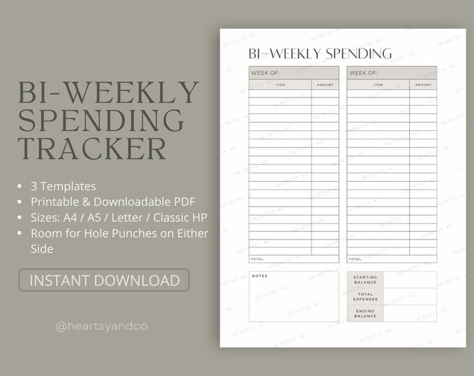 Bi-weekly Spending Tracker Printable, Bi-weekly Spending Log, Digital ...