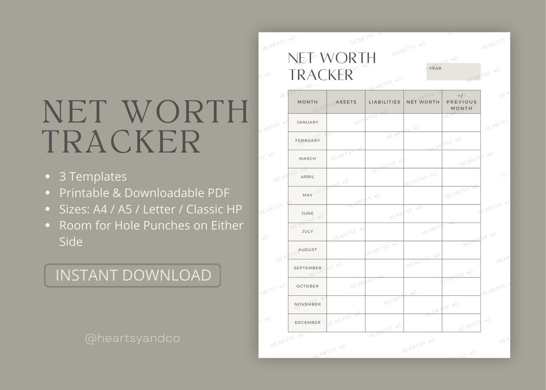 Net Worth Tracker Printable, Wealth Planner, Finance Tracker, Asset ...