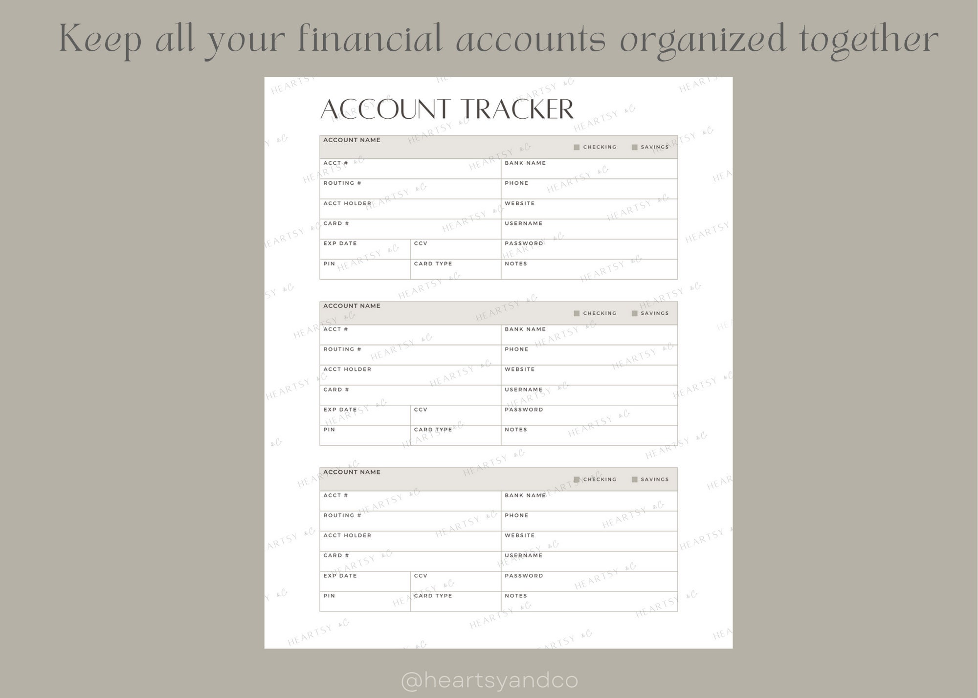 Financial Account Tracker Printable, Bank Account Log, Bank Details ...