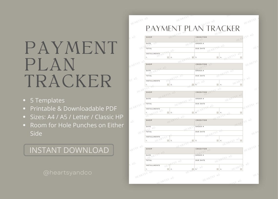 Payment Plan Tracker Printable, Installment Planner, Payment Planner ...