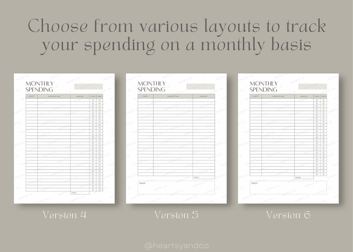 Monthly Spending Tracker Printable, Monthly Purchase Log, Expense ...