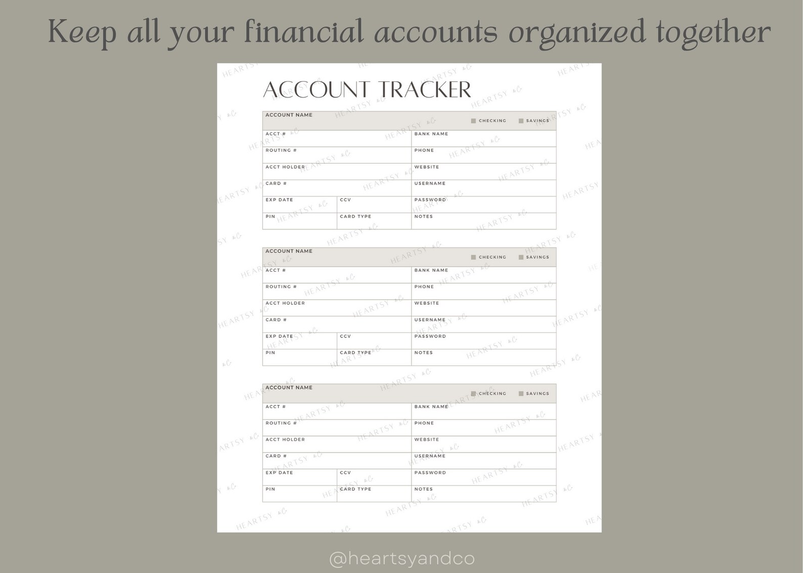 Financial Account Tracker Printable, Bank Account Log, Bank Details ...
