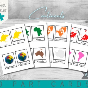 Montessori Continents | 3 Part Cards | PDF Printable - Etsy