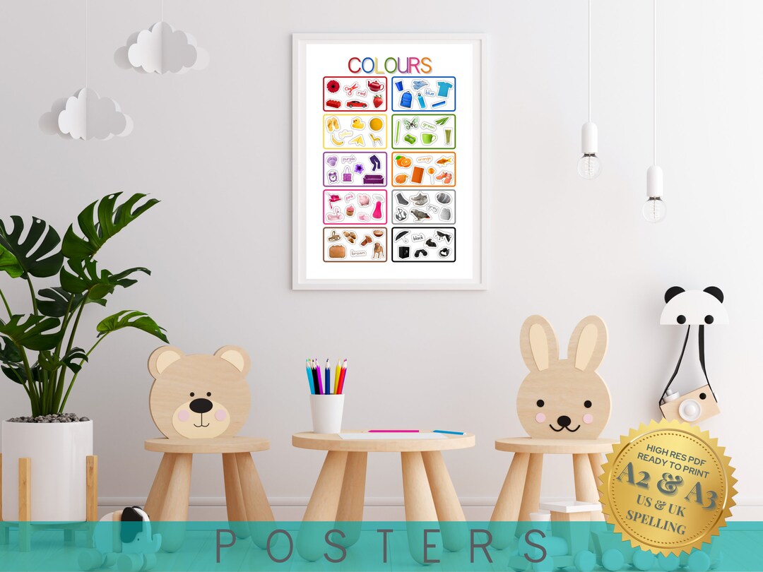 Preschool Colour Poster | A2 and A3 | UK and US Spelling Variations ...