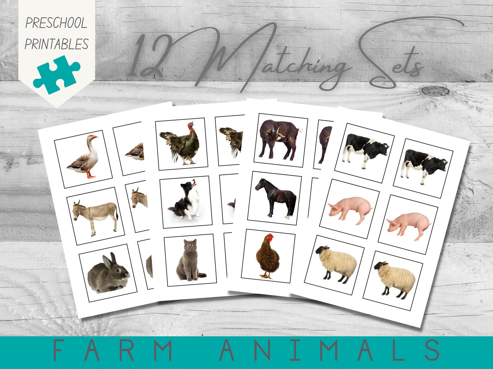 Farm Animal Matching Cards | 12 Sets | PDF Printable - Etsy
